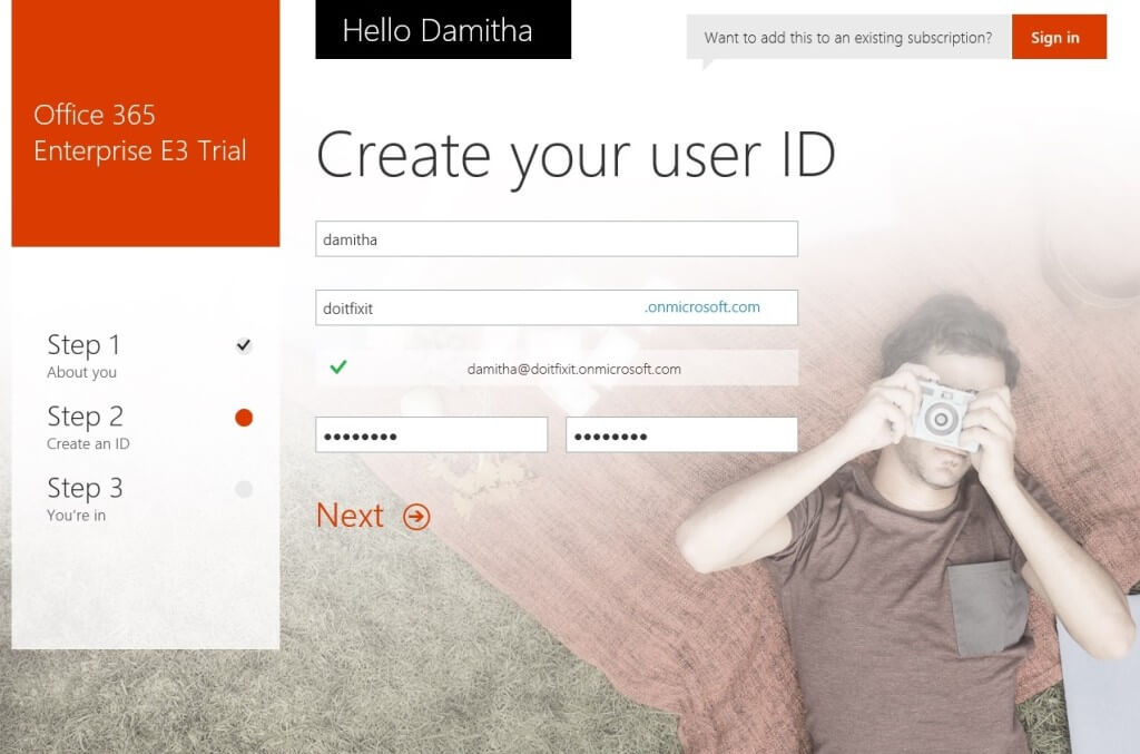 Office 365 New Account Signup